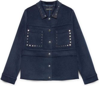 Fiorella Rubino Femme, Vestes, Bleu, Taille: 44 FR Veste Courte en M&eacute;lange de Laine avec Clous