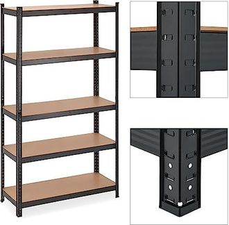 Relaxdays Schwerlastregal, 5 Ebenen, HBT 180x100x30 cm, 1250 kg Tragkraft, Metall Lagerregal f&uuml;r Keller, Garage, schwarz