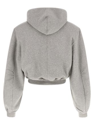 The Attico Cropped Cotton with Diagonal Stitching Hoodie - grey