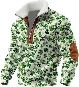 Generic Pull &agrave; fermeture &eacute;clair pour homme avec col montant et col montant - Imprim&eacute; tr&egrave;fle amusant - Pull &agrave; manches longues - V&ecirc;tements de printemps - Tenue 