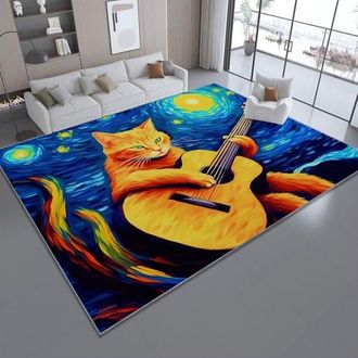 Generic Tapis 140 x 200 cm D&eacute;coratif De Dessin Anim&eacute; Abstrait Chat, Tapis De Chambre &agrave; Coucher antid&eacute;rapant Poil Court - pour Salon Chambre &agrave; Coucher Salle &agrave; 