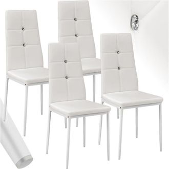 TecTake Tectake - Ensemble 4 chaises de salle &agrave; manger aspect cuir avec paillettes blanc