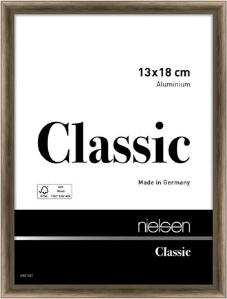 Nielsen Design Bilderrahmen, 13 x 18 cm, Aluminium, Walnuss matt, Fotorahmen zum Auftstellen und Aufh&auml;ngen im Hoch- & Querformat, Echtglas, Classic