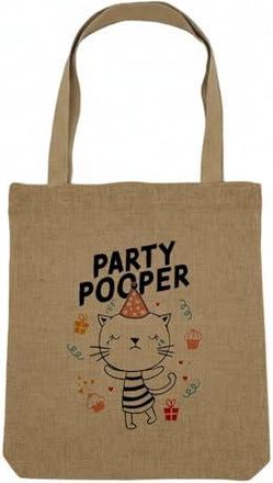 Fabulous Sac Shopping Tote Bag Aspect Lin - Party Pooper Lady Cat Drawing Illustration Funny - Sac de Courses Toile Epaisse 360g Beige Naturel Cabas Port&eacute; Epau