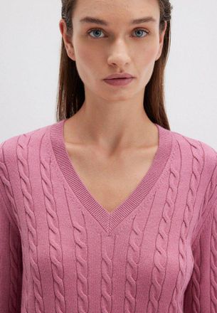 Mavi Strickpullover Eleganter Zopfstrick mit zeitlosem f&uuml;r Damen (1-tlg) Normal Fit V-Ausschnitt Langarm Einfarbig atmungsaktiv