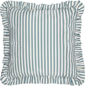 furn. Wylder Millie Ruffle Kissenbezug - Wasserabweisender Ger&uuml;schter Rand Heritage Streifenmuster Dekorativer Outdoor Kissenbezug (Enteneiblau - 50x50cm)