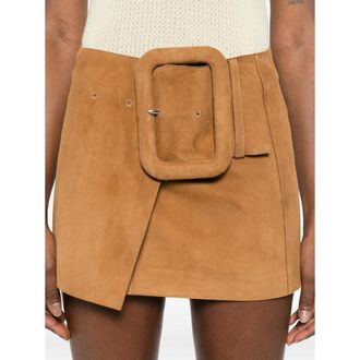 Ami Buckled A-Line Goat Suede Skirt - Brown