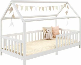 IDIMEX Lit cabane nina 90 x 190 cm, en pin massif lasuré blanc