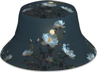 Generic Chapeau De Seau Impression De Fleurs sur La Lune Chapeau De Soleil Pliable Mode Bonnet Soleil, pour Chasse, De P&ecirc;che, La Randonn&eacute;e, 56-58cm