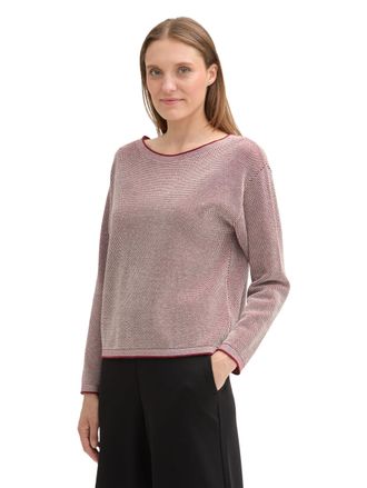 Tom Tailor Damen Strickpullover aus Bio-Baumwolle, 37585-deep red Bubble Structure, M
