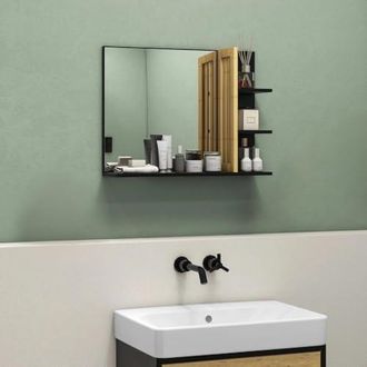 HOMCOM Miroir Mural de Salle de Bain avec &eacute;tag&egrave;res de Rangement - 3 &eacute;tag&egrave;res lat&eacute;rales + 1 &eacute;tag&egrave;re inf&eacute;rieure - Bois de Bambou Noir