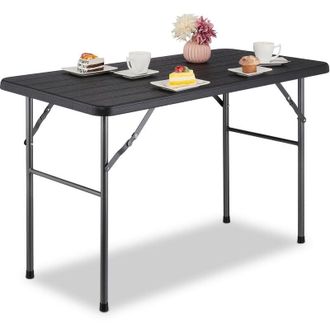 Relaxdays Relaxdays - Table de jardin, aspect bois, rectangulaire, plastique et m&eacute;tal, pliable, h x l x p : 74 x 118 x 60 cm, noire