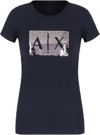 A|X Armani Exchange Femme, Tops, Bleu, Taille: 36 FR Sequin Logo T-Shirt