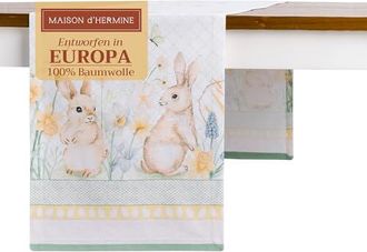 Maison d'Hermine Maison dHermine chemin de table 100 % coton lavable d&eacute;coratif pour d&icirc;ner, maison, mariage, banquet, buffet, P&acirc;ques Dew - Printemps/&Eacute;t&eacute; (50 cm x 150 cm