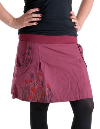 vishes Alternative Bekleidung - Bedruckter und bestickter Baumwollrock mit Blumen Bordeauxrot 36