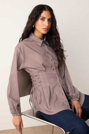 Trendyol Modest Damen Braun Einfarbig Lang Tailliert Modest Hemden