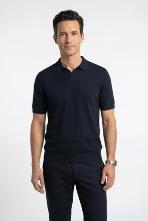 Olymp Poloshirt OLYMP Strick Casual, Herren, Gr. XL, schwarz (marine), Feinstrick, Obermaterial: 50% Baumwolle, 50% Lyocell, unifarben, regular fit h&uuml;ftbede