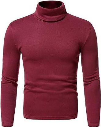 Generic T-shirts pour homme UK - Pull &agrave; col roul&eacute; - Coupe ajust&eacute;e - Hauts solides - L&eacute;ger - Basique - Col haut, Rouge, XL
