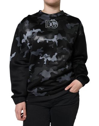 Dolce & Gabbana Womens Black Camouflage Round Neck Sweatshirt Sweater Viscose Nylon Clothing