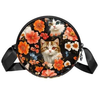 Generic Sac &agrave; bandouli&egrave;re rond rond pour femme, motif chat color&eacute;, avec fermeture &eacute;clair, bretelles r&eacute;glables, style d&eacute;contract&eacute;