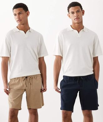 Jack & Jones Lot de 2 shorts en lin m&eacute;lang&eacute; - Beige et bleu marine