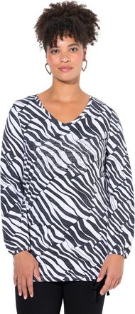 Miamoda Damen gro&szlig;e Gr&ouml;&szlig;en &Uuml;bergr&ouml;&szlig;en Plus Size T-Shirt, Classic Fit, Grafikmuster, Saum-Bindeband schwarz 58 836338100-58