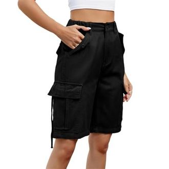 Generic Bermuda cargo pour femme, extensible, taille haute, 6 poches, longueur genou, Noir, XXL