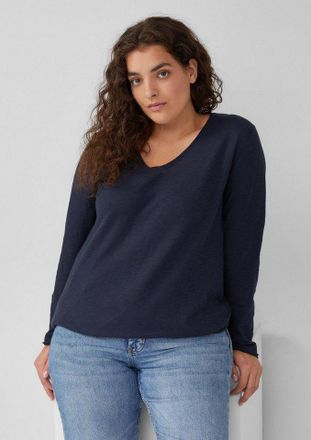 s.Oliver Langarmshirt T-Shirt Jersey-Shirt mit V-Ausschnitt und Rollsaum