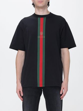 Gucci T-shirt &agrave; rayures en coton avec d&eacute;tail Web et &eacute;paules tombantes