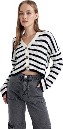 DeFacto Damen Cardigan - Stilvolle Modische Damen Strickjacke Regular Fit V Neck