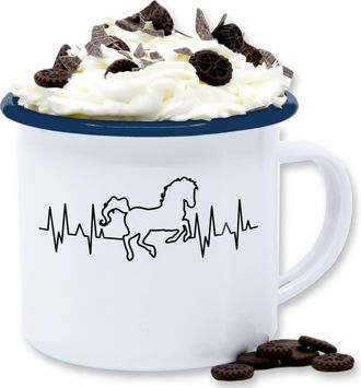 Shirtracer Emaille Tasse Blechtasse - Pferde Tassen - Pferd Herzschlag - schwarz - 300 ml - Wei&szlig; Blau - reit spr&uuml;che reiten reiter pferdebesitzer horse pferden p