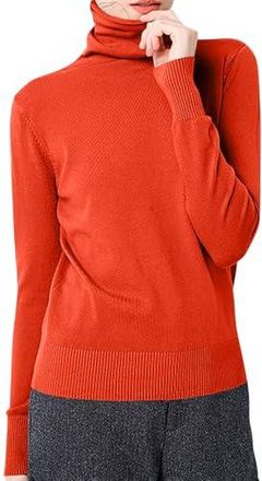 Generic Pull pour femme en tricot amincissant &agrave; manches longues tendance de couleur unie tunique hauts confortables &agrave; col roul&eacute; pull chaud d&eacute;contract&eacute; pour fe