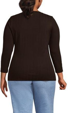 Lands End Henley-Shirt mit 3/4 Ärmeln, Damen, Größe:48-50 plus, Braun, Baumwoll-Mischung, by Lands End