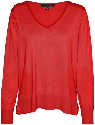 Vero Moda Damen Vmsilje Ls V-Neck Ga Noos Pullover, Fiery Red, S