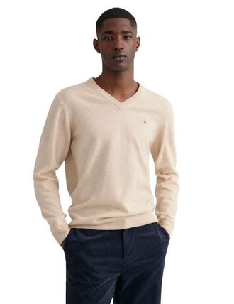 GANT Herren Classic Cotton V-Neck Pullover, DK. Sand Melange, XL