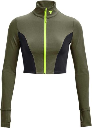 Under Armour Project Rock Jacke f&uuml;r Damen, kurz geschnitten, Fitnessstudio (Gr&uuml;n/Schwarz)