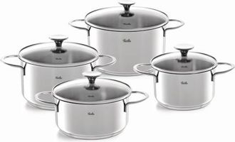 FISSLER Copenhagen/Edelstahl-Topfset, 4-teilig, Kochtopf-Set, T&ouml;pfe mit Glas-Deckel, 3 Kocht&ouml;pfe, 1 Bratentopf - Induktion