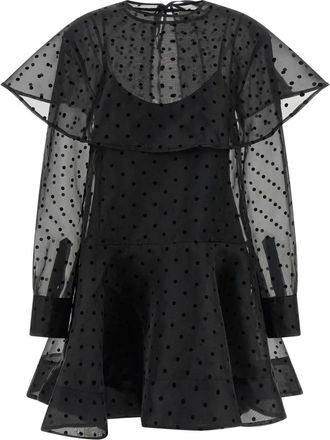 Ganni Femme, Robes, Noir, Taille: 36 FR Mini-robe en organza &agrave; col cercle