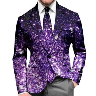 Generic Veste &agrave; paillettes pour homme - Imprim&eacute; multicolore - Costume de carnaval - Veste de costume slim fit - Avec motif cravate - Tenue de f&ecirc;te disco des a