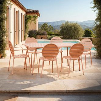 M&S Collection M&s - Table + 4 chaises + 2 fauteuils ronds en m&eacute;tal terracotta - baca