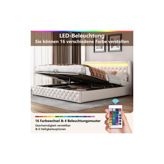 Liberte Libert&eacute; - Lit rembourr&eacute; 180 x 200 cm avec sommier &agrave; lattes et espace de rangement, &eacute;clairage led, blanc, pu