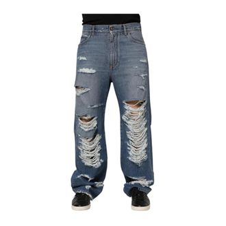 Dolce & Gabbana Zerfetzte Logo-Plakette Denim Jeans - - Jeans - Herren - Blau - M