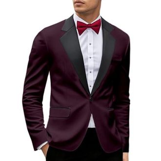 Generic Veste pour homme coupe ajust&eacute;e avec revers contrast&eacute;s - Blazer &eacute;l&eacute;gant pour mariage, carnaval, f&ecirc;te - Veste de costume pour homme &agrave; un bouton festif p