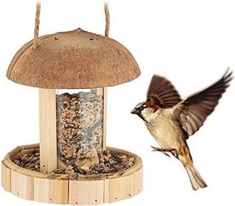 Relaxdays Vogelfutterspender Holz, zum Aufhängen, Vogelhaus für Balkon & Garten, handgefertigt, HxD: 17 x 14,5 cm, Natur