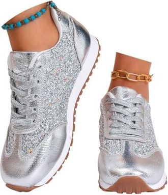 Minetom Baskets Brillantes Femme Chaussures De Course &Eacute;tincelantes Confortables Semelle &Eacute;paisse pour La Marche Tennis Jogging B Argent 41 EU