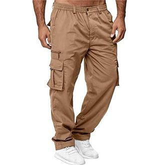 Generic Pantalon de jogging cargo pour homme avec taille &eacute;lastique, jambe droite, ourlet ouvert, coupe ample, pantalon de combat tactique Ripstop, pantalon de