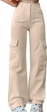 Generic Pantalon Cargo Femmes Y2K Pants Baggy Rétro Loose Denim Pantalon à Bretelles avec Multi-Poches Streetwear à Jambes Larges Taille Haute Pantalons à Jam