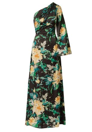 Adrianna Papell Abendkleid One Shoulder Printed Satin Gown Gl&auml;nzendes, bodenlanges Blumenkleid aus Satin