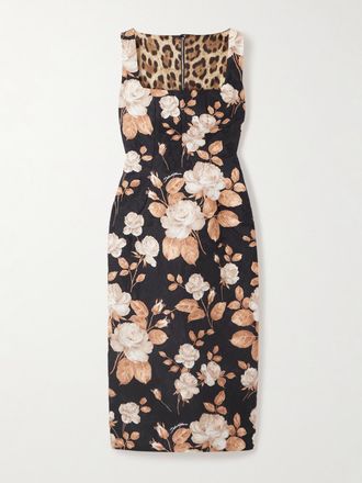 Dolce & Gabbana Midikleid Aus Jacquard Aus Einer Baumwoll-seidenmischung - Schwarz