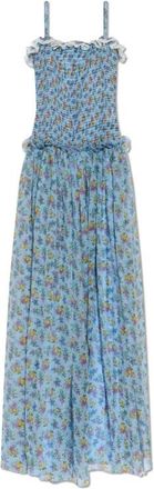 Dolce & Gabbana Femme, Robes, Bleu, Taille: 36 FR Silk Floral Maxi Dress